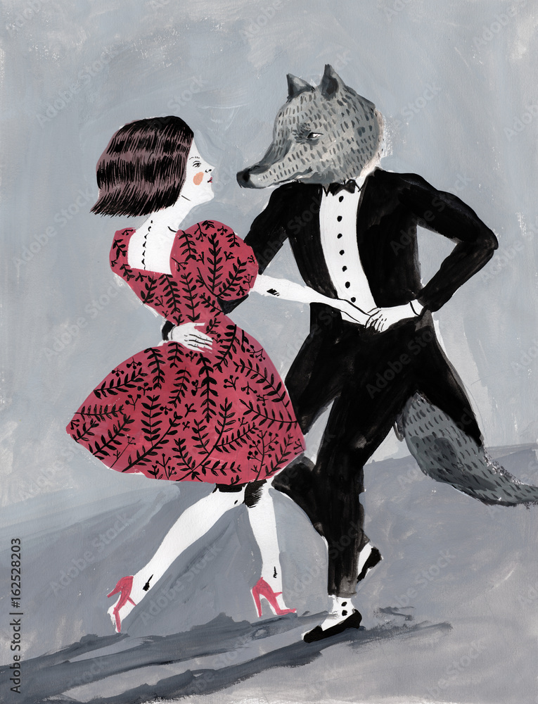 Elegant woman dancing with a werewolf wearing a suit Stock Illustration ...