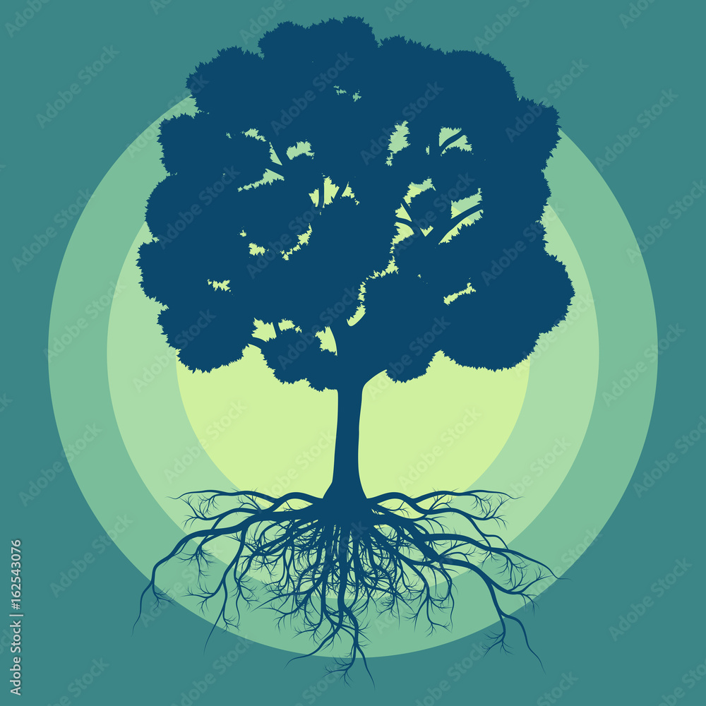 Tree with roots vector abstract background concept with vintage Stock ...