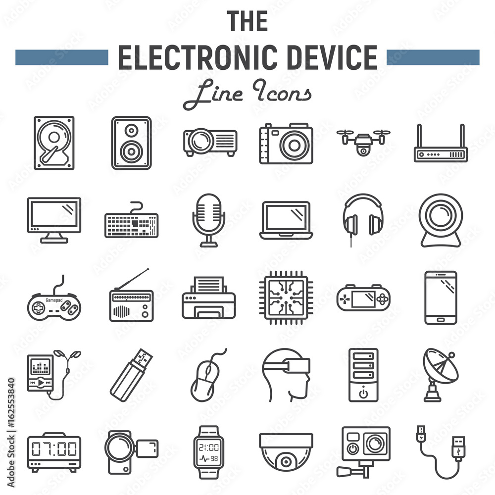 Electronic device line icon set, technology symbols collection, vector ...