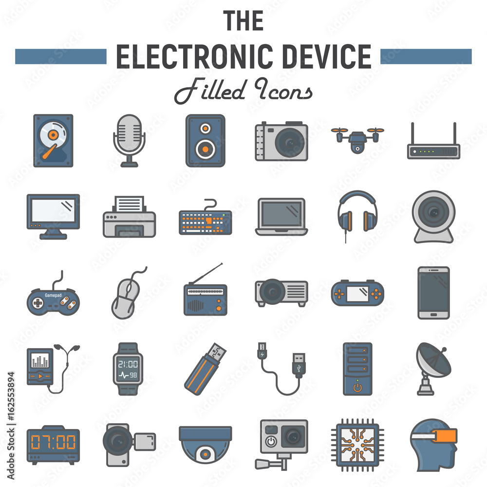 Electronic device colorful line icon set, technology symbols collection ...