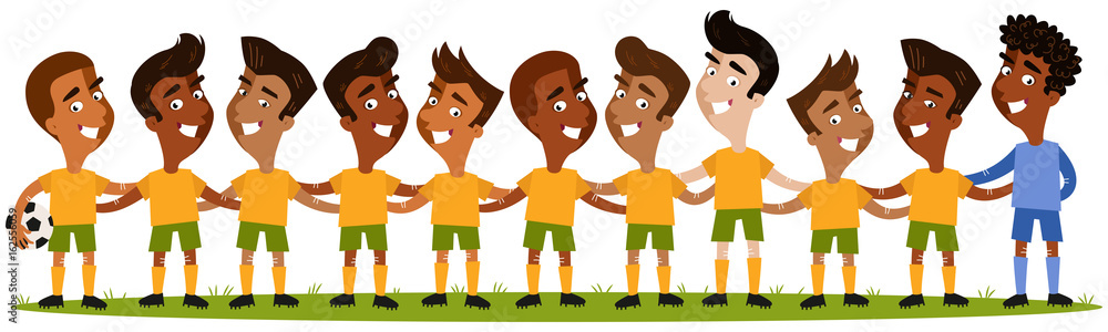 Cartoon illustration of south american men's football team lineup ...