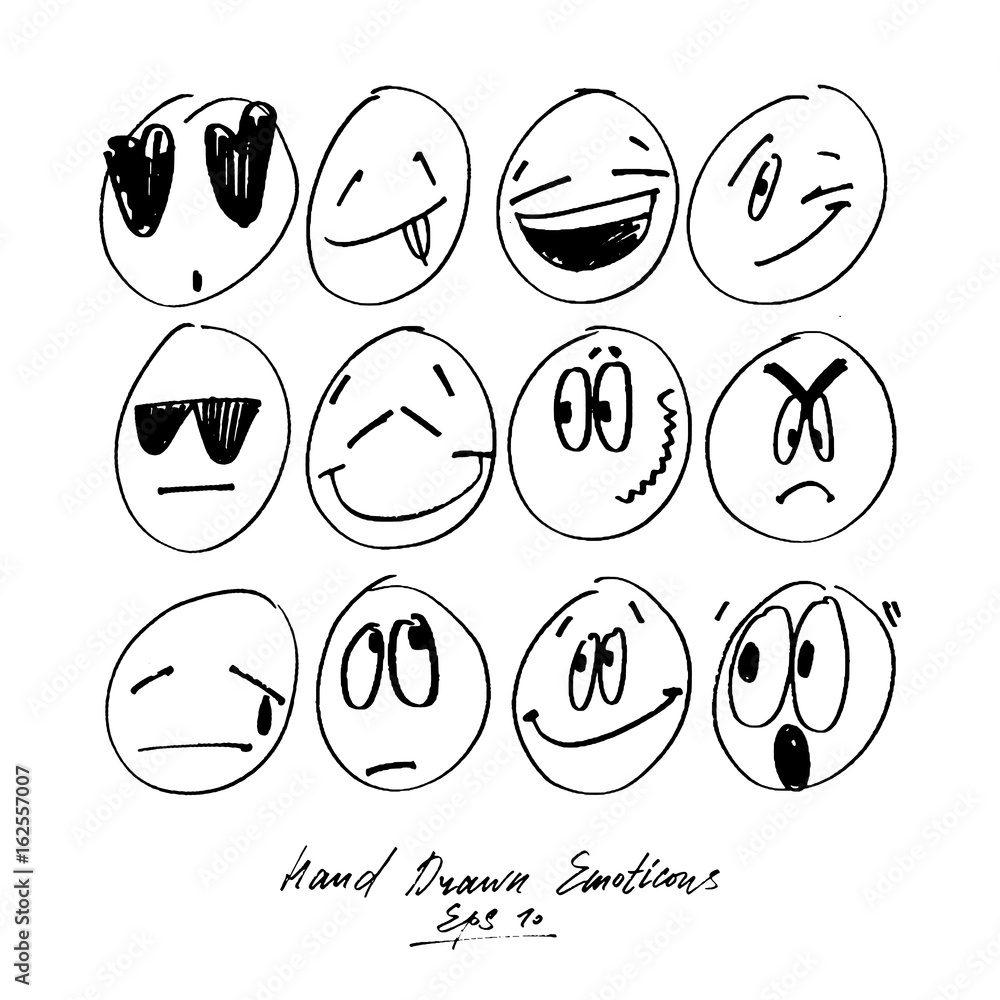 Collection of freehand drawing emoticons. Stylised emotions. Set of ...
