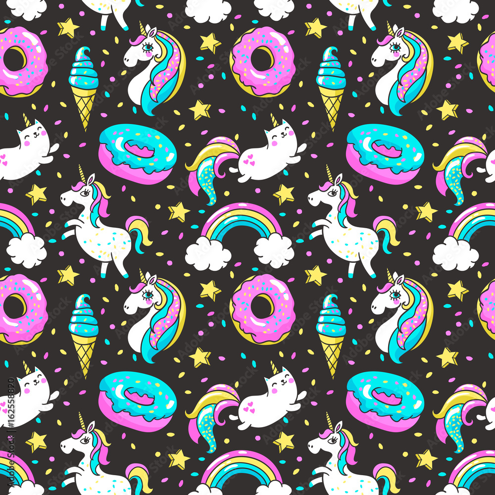 Seamless pattern in cartoon 80s-90s comic style. Stock Vector | Adobe Stock