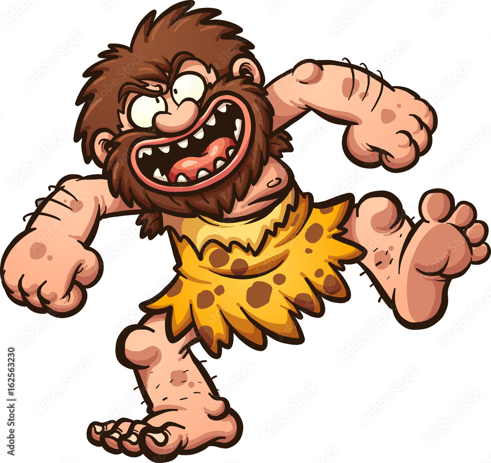 Happy cartoon caveman laughing. Vector clip art illustration with ...