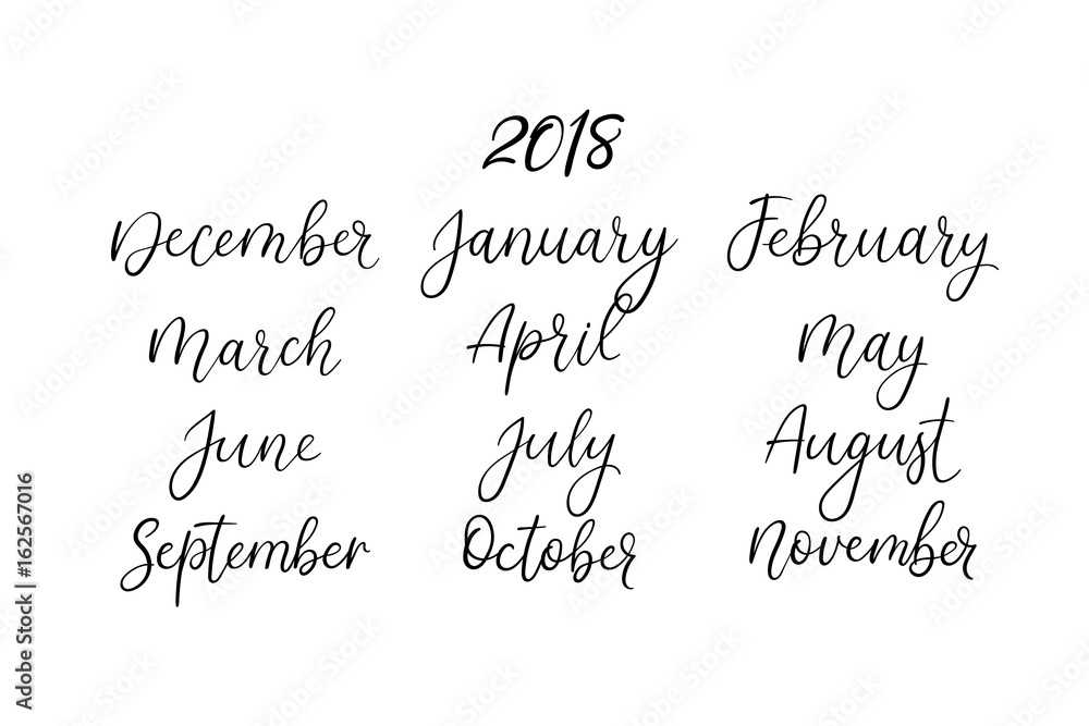 Hand lettering names of months. Modern calligraphy. Handwritten vector ...