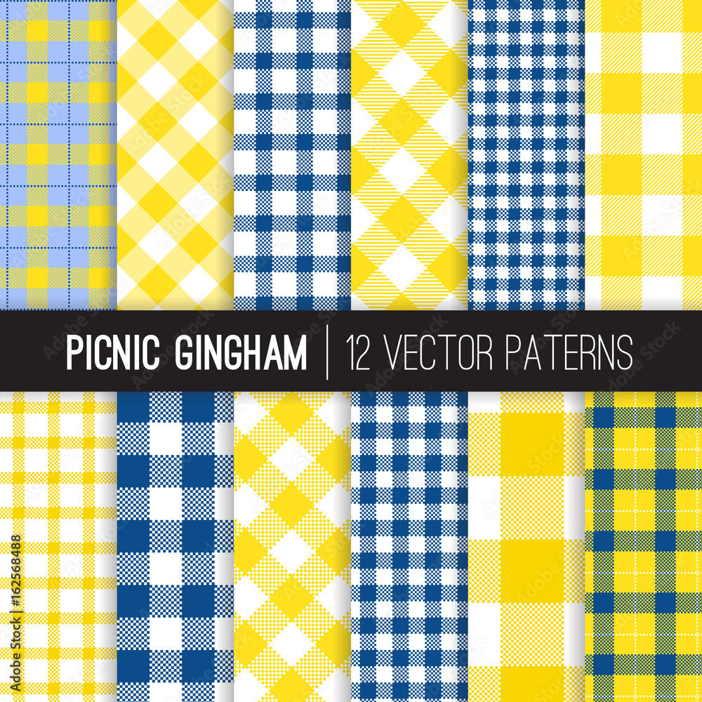 Blue and Yellow Picnic Tablecloth Gingham Checks and Tartan Plaid ...