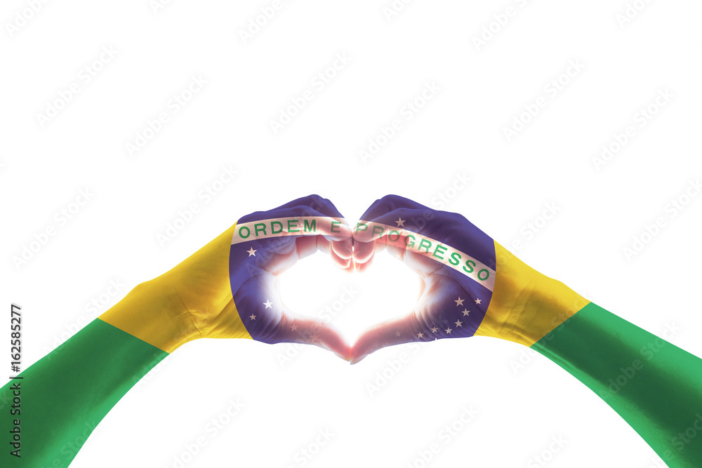 Brazil flag on people hands in heart shape for labor day and national ...