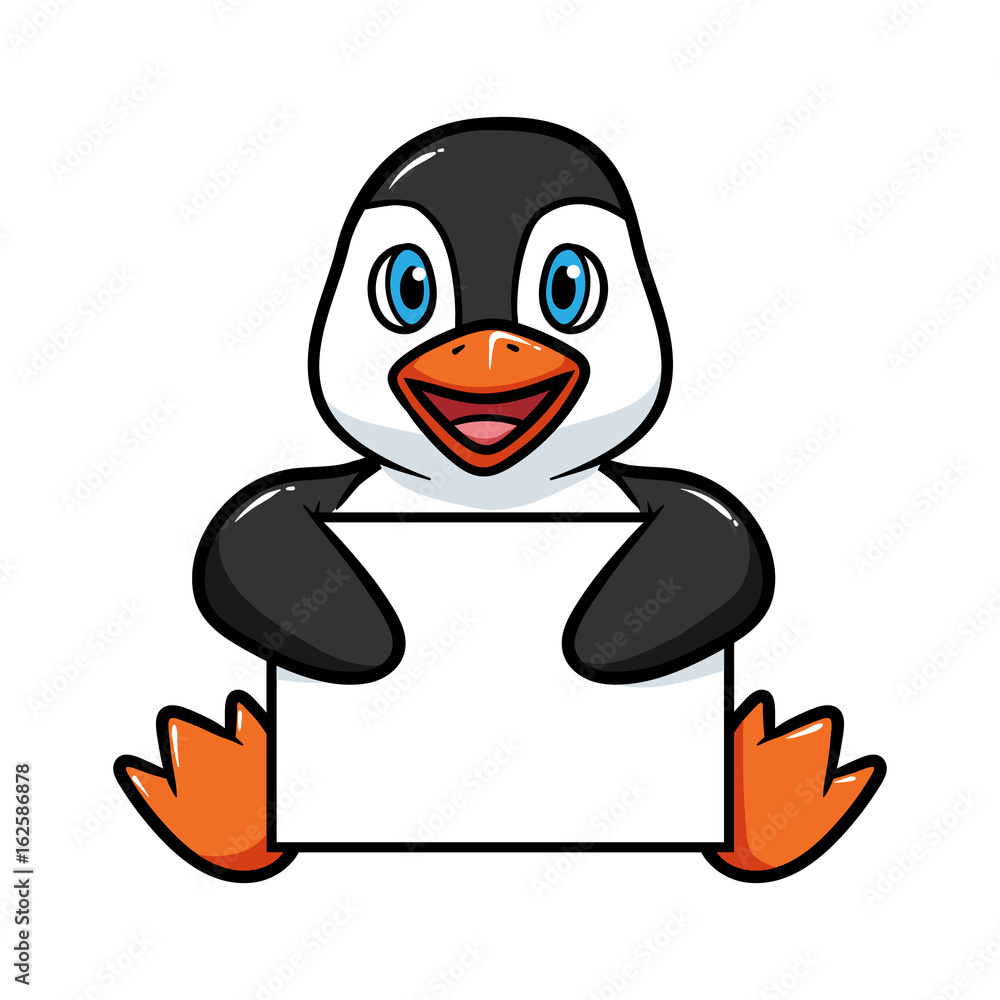 Cartoon Penguin Holding Blank Sign Vector Illustration Stock Vector ...