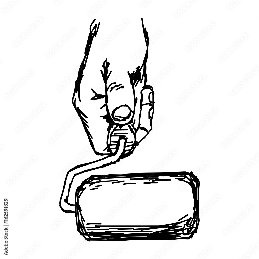 hand holding paint roller - vector illustration sketch hand drawn with ...