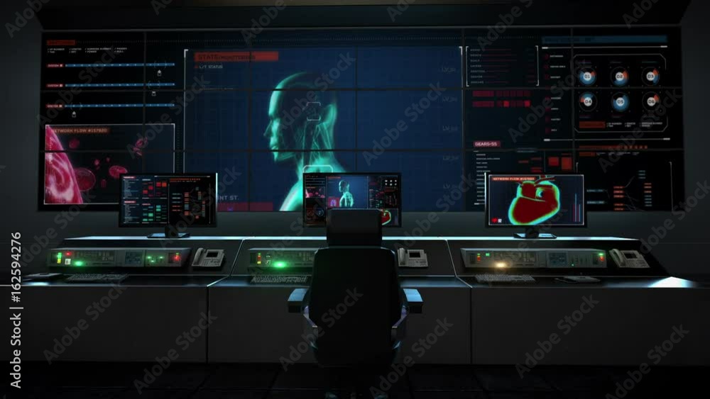 Human medical care center, main control room, Human skeletal and blood ...