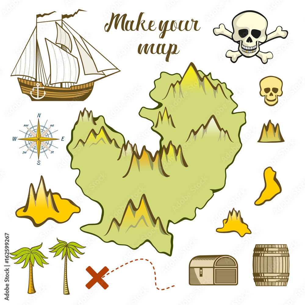 Map of island - game for kids with ship, island Stock Vector | Adobe Stock