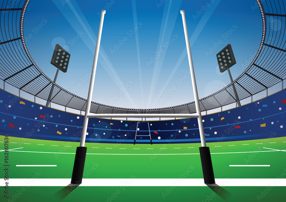 Rugby field with bright stadium. Stock Vector | Adobe Stock
