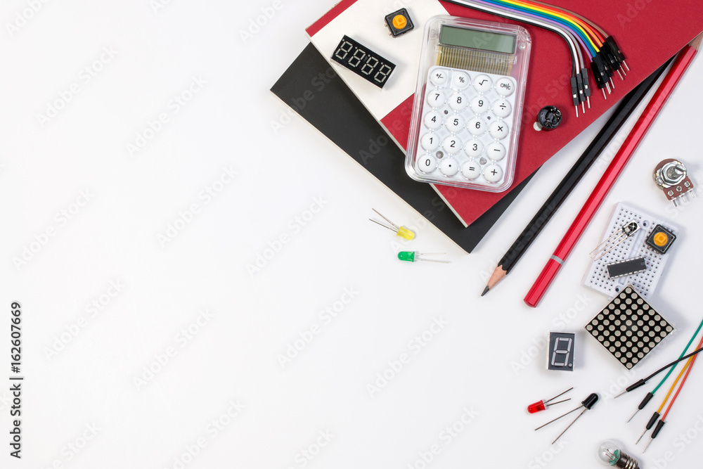 DIY electronic maker tools components on white background. DIY ...