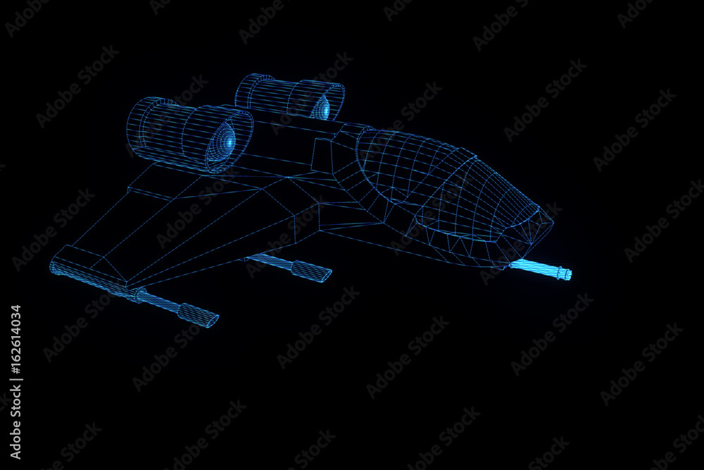 Futuristic Spaceship in Hologram Wireframe Style. Nice 3D Rendering ...