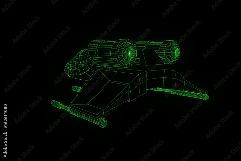 Futuristic Spaceship in Hologram Wireframe Style. Nice 3D Rendering ...
