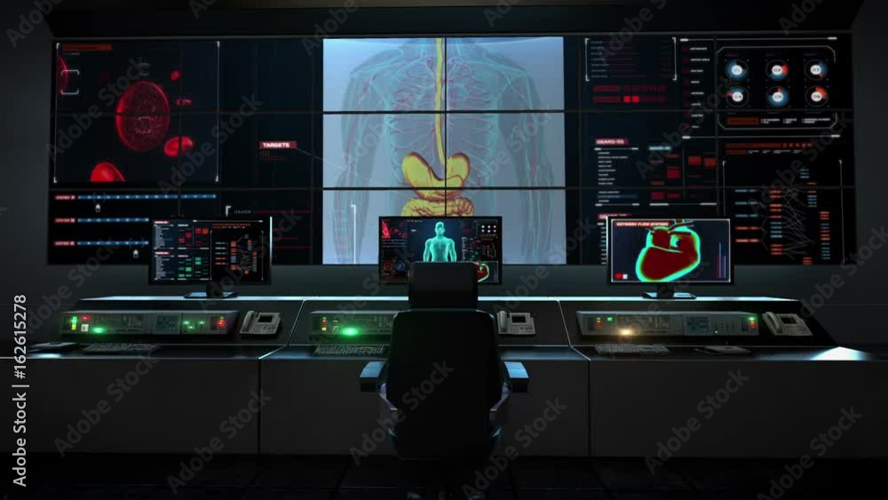 Human medical care center, main control room, Human body scanning ...