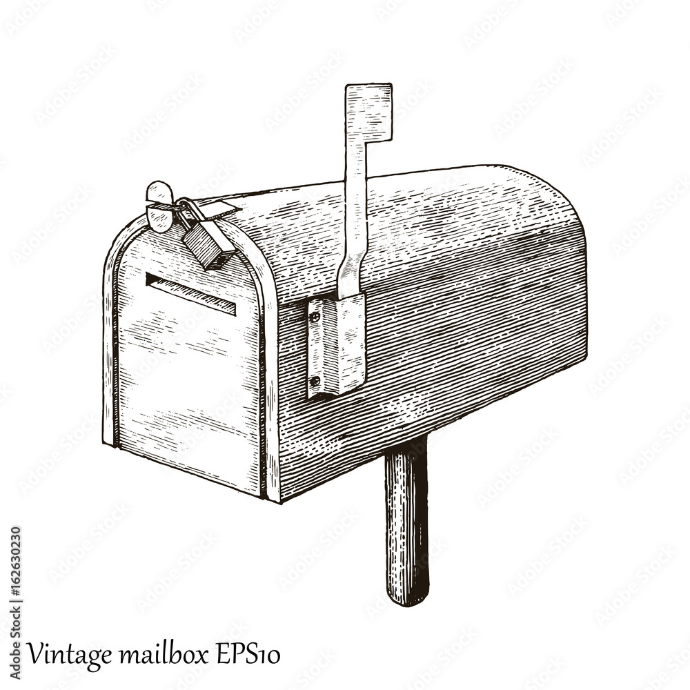 Vintage mailbox hand drawing engraving style Stock Vector | Adobe Stock