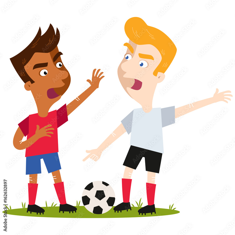 Vector illustration of two cartoon football players disagreeing and ...