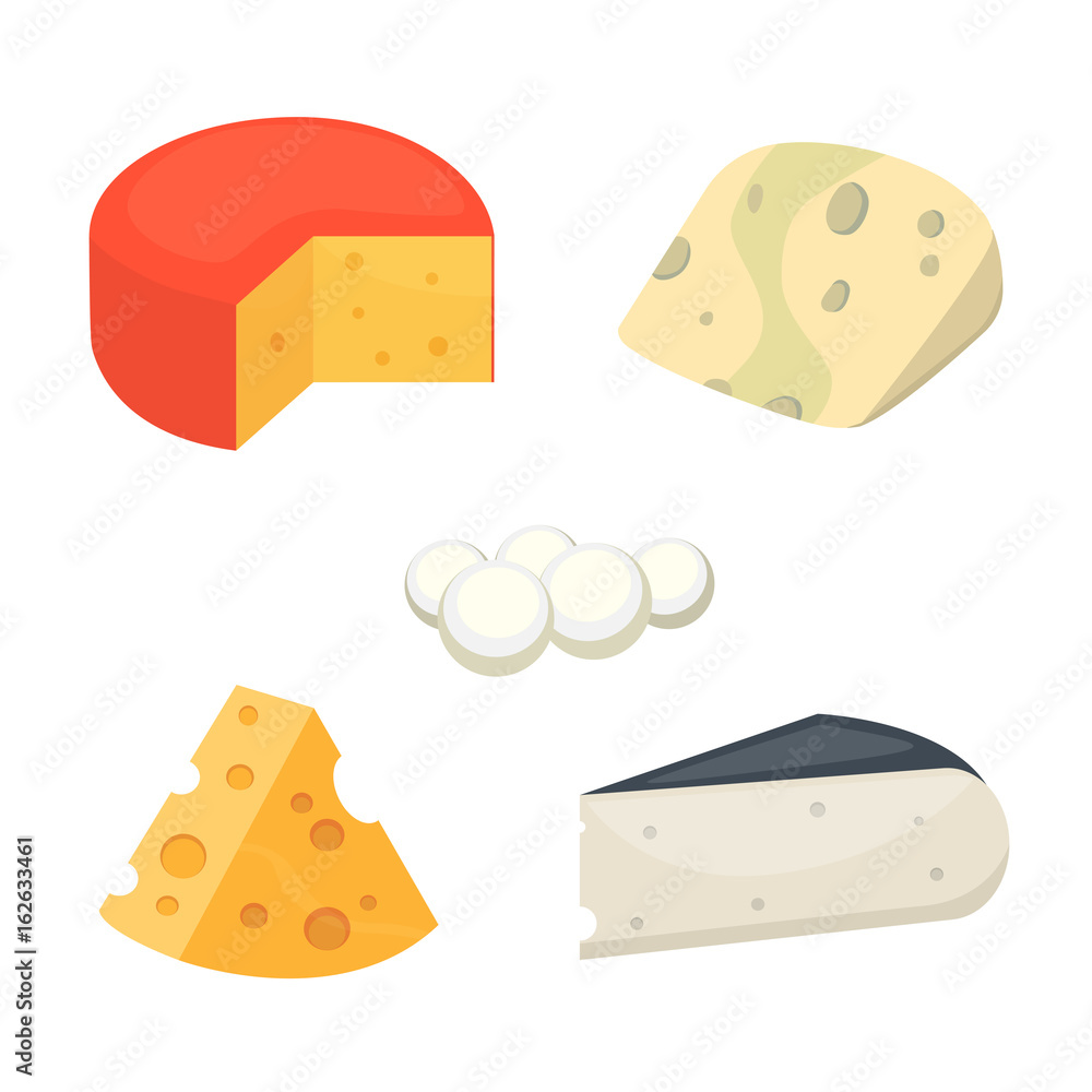 Cheese types . cartoon style vector illustration icons. Stock Vector ...