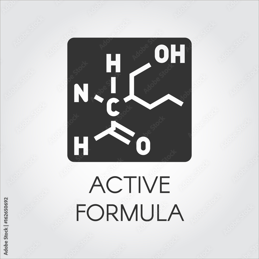 Black icon in flat style of active formula concept for medicine ...