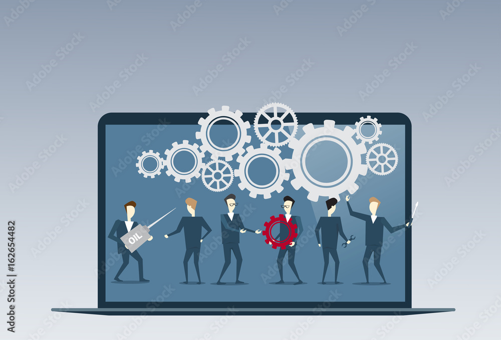 Business People Group Under Cog Wheel Work Together Brainstorming ...