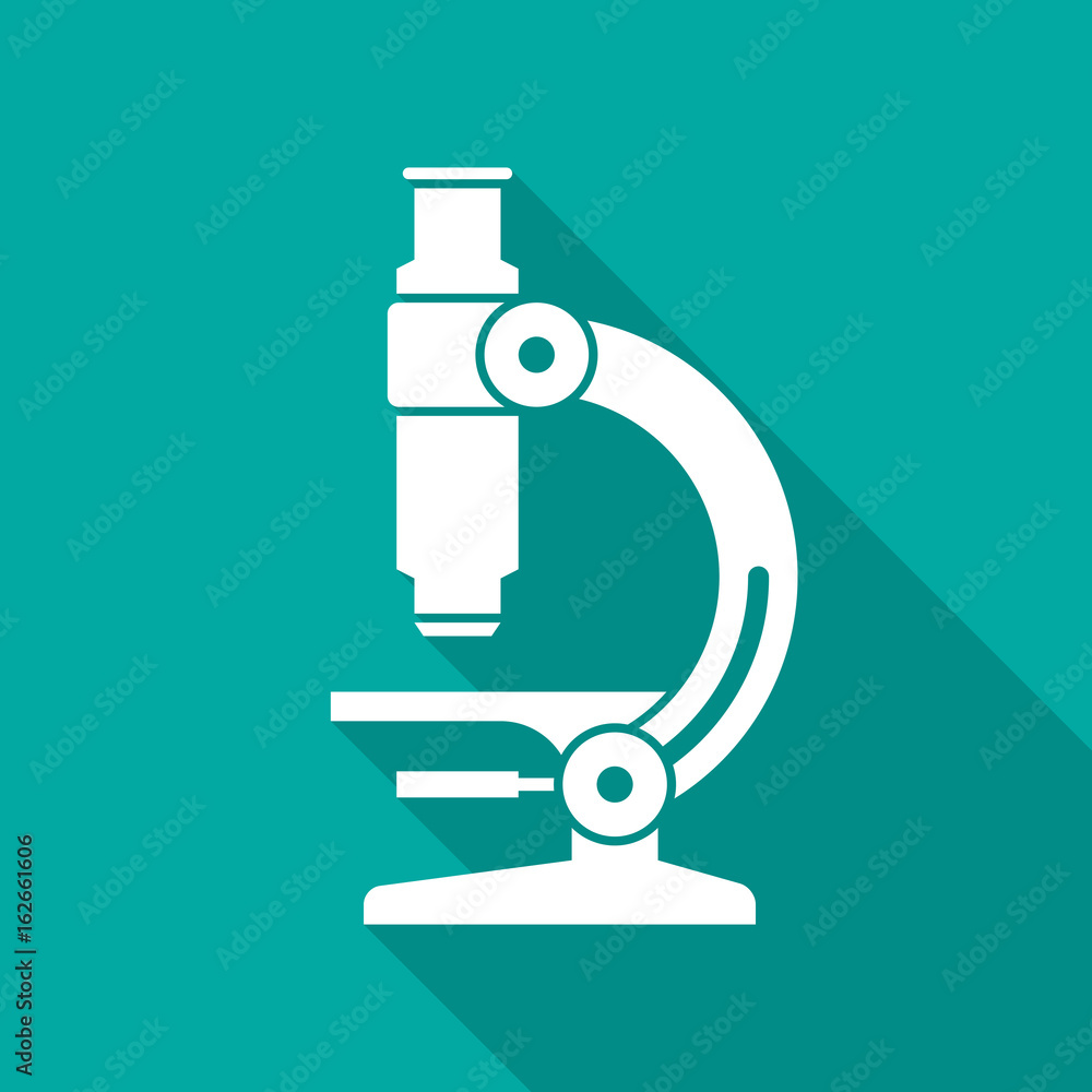 Microscope icon with long shadow. Flat design style. Microscope simple ...