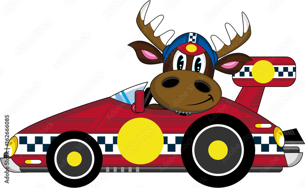 Cartoon Reindeer Racing Car Driver Stock Vector | Adobe Stock