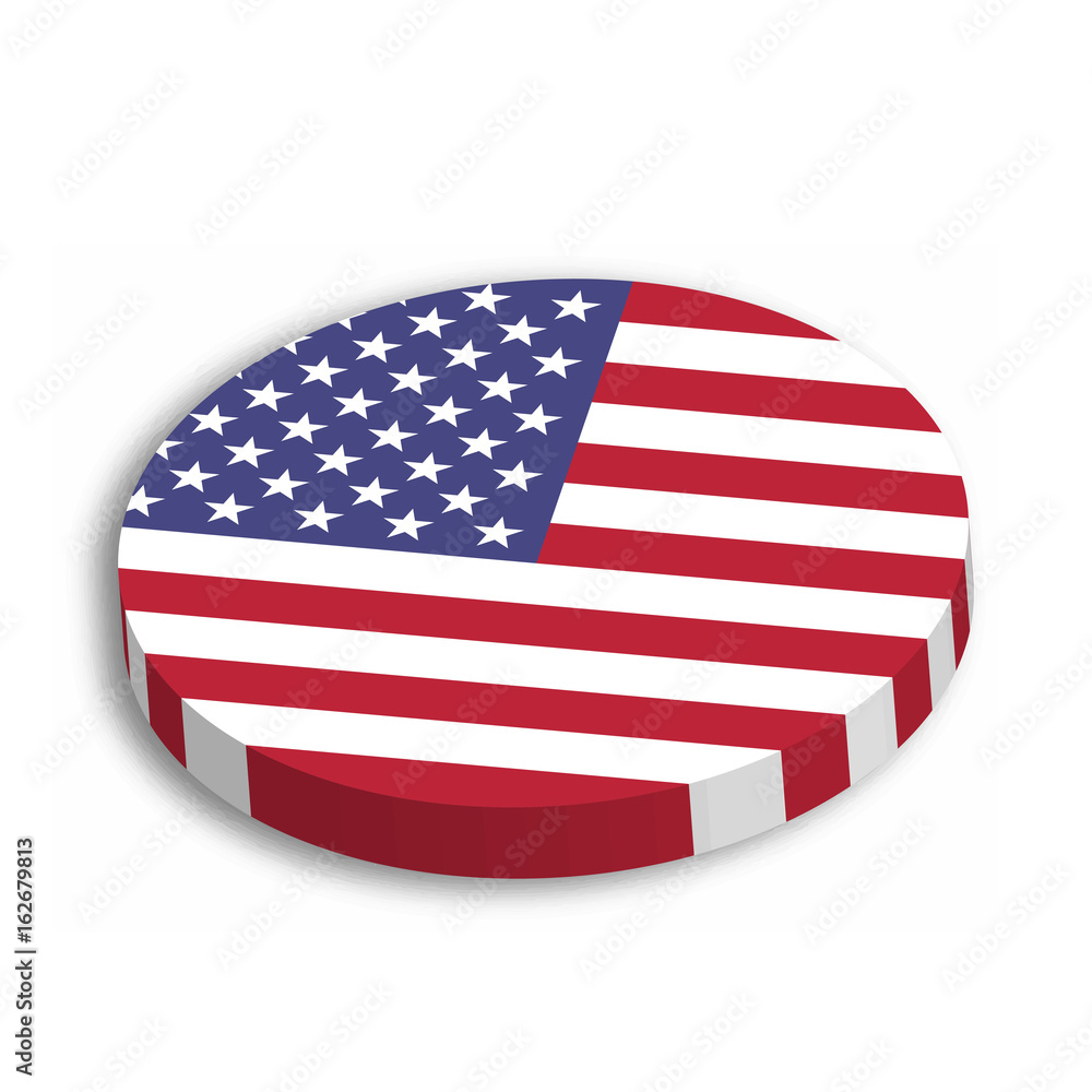 Vetor do Stock: American flag circle 3D button with dropped shadow on ...