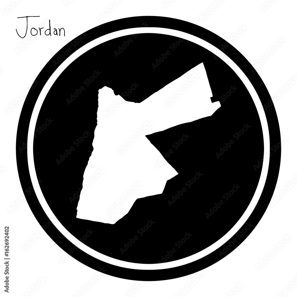 vector illustration white map of Jordan on black circle, isolated on ...