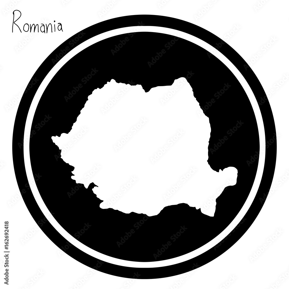 vector illustration white map of Romania on black circle, isolated on ...