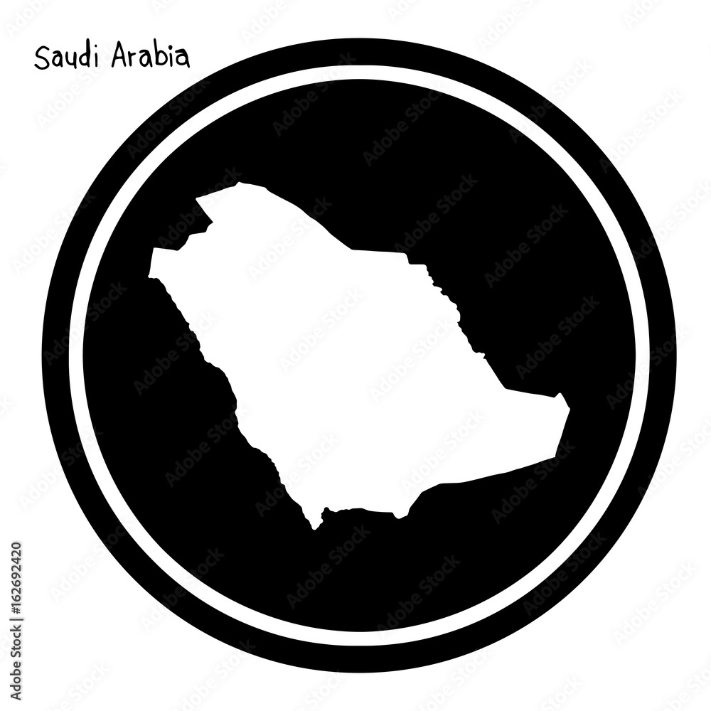 vector illustration white map of Saudi Arabia on black circle, isolated ...
