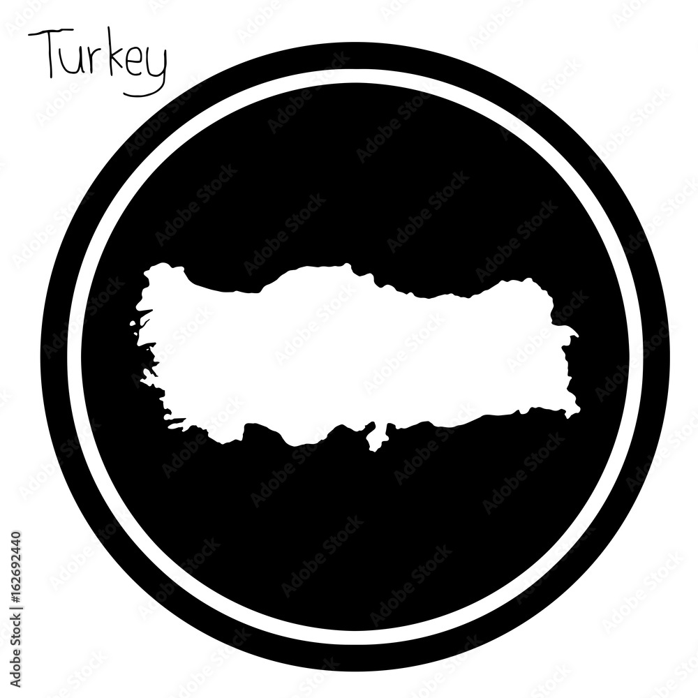 vector illustration white map of Turkey on black circle, isolated on ...
