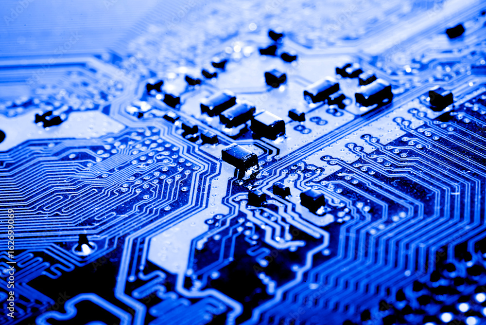 Abstract, Close up at electronic circuits, we see the technology of the ...
