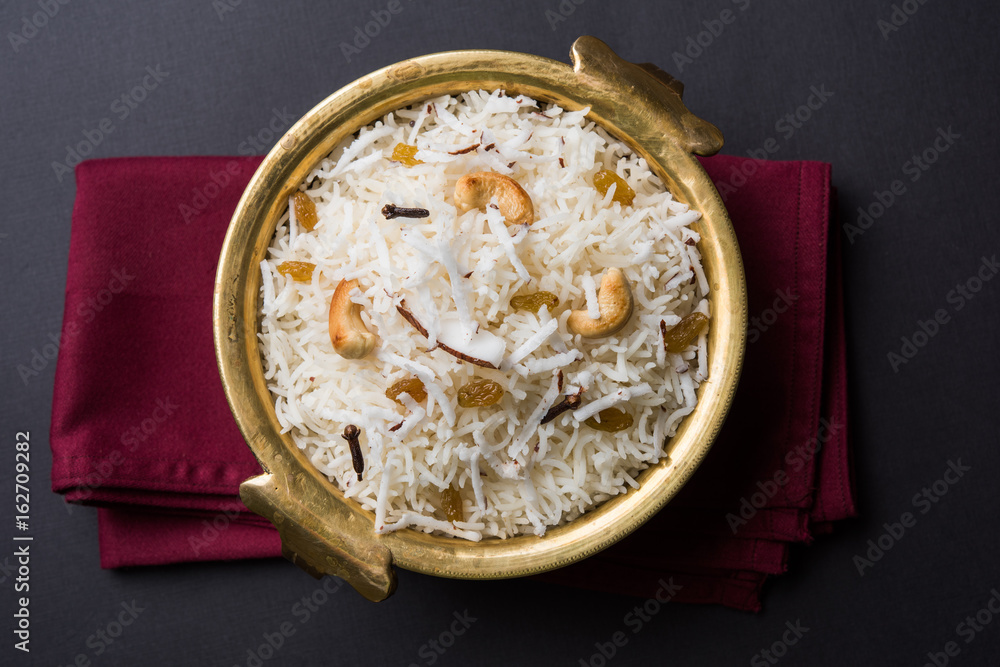 coconut rice, coconut sweet rice, also known as narali bhat in marathi ...