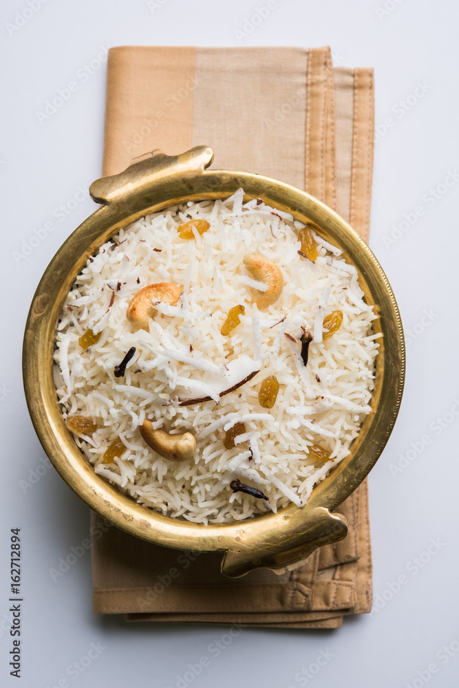 coconut rice, coconut sweet rice, also known as narali bhat in marathi ...