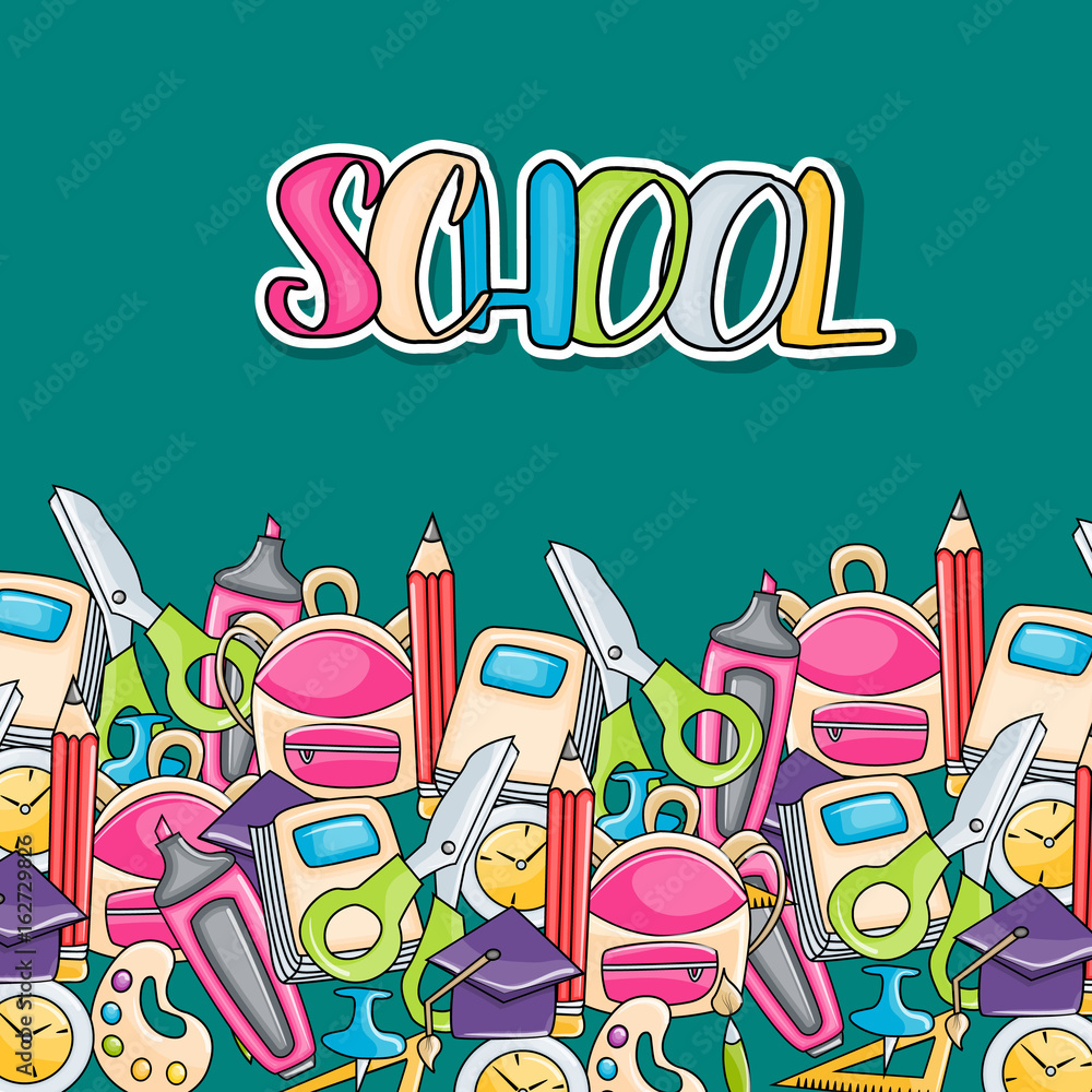 School elements clip art doodle in cartoon style for greeting card ...