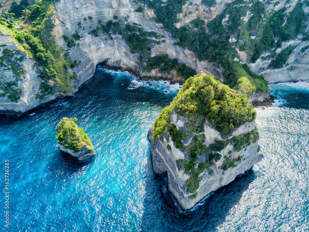 Aerial View of small islands near the Atuh Raja Lima lookout point on ...