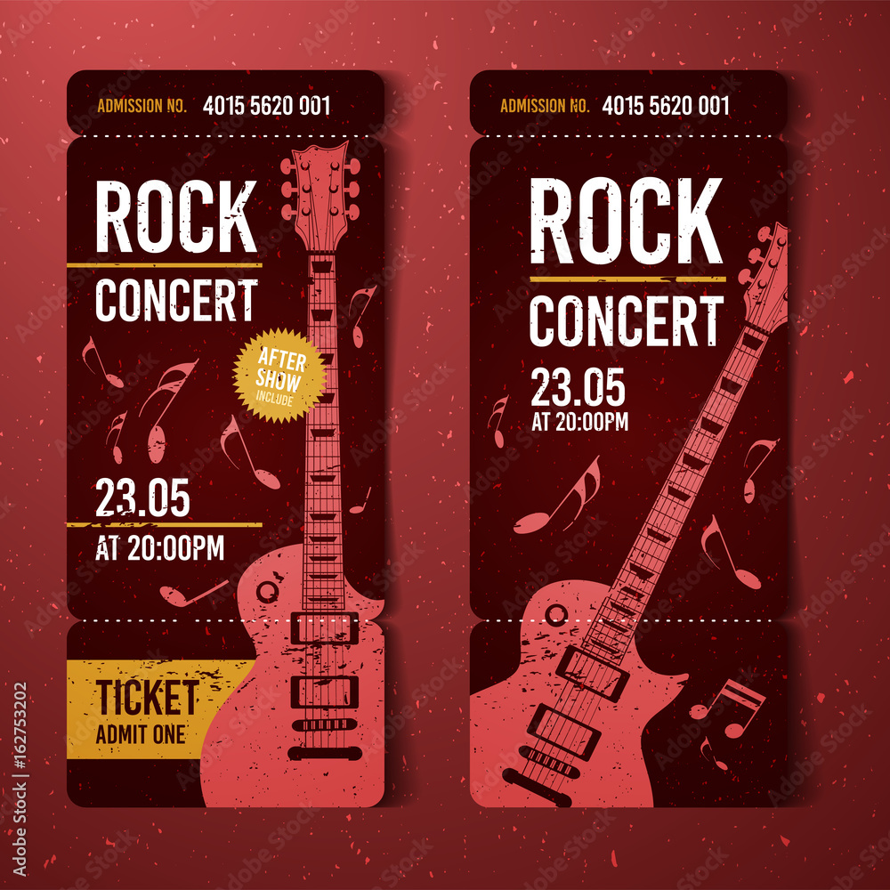 vector rock festival ticket design template with guitar Stock Vector ...