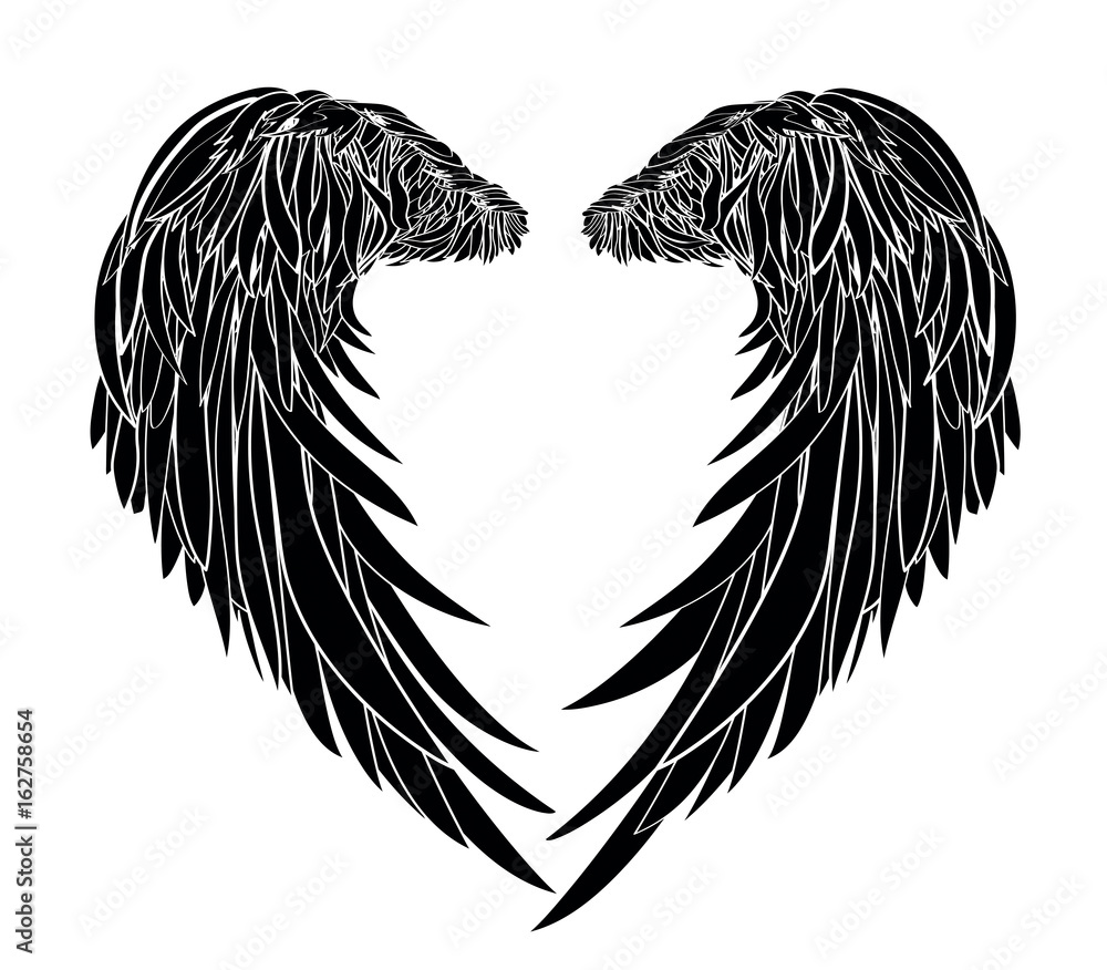 Wings. Vector illustration. Black and white style Stock Illustration ...