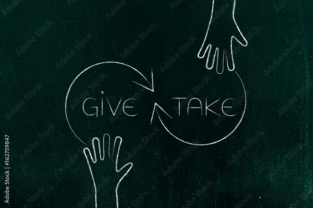 ภาพประกอบสต็อก give and take hands with arrows and text ภาพ | Adobe Stock