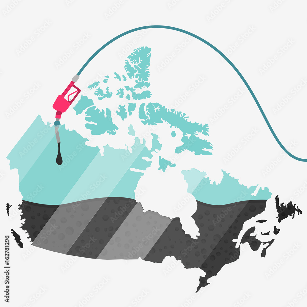 Map of Canada being fueled by oil. Gas pump fueled map. On the map ...
