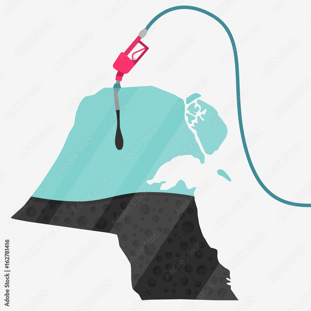 Map of Kuwait being fueled by oil. Gas pump fueled map. On the map ...
