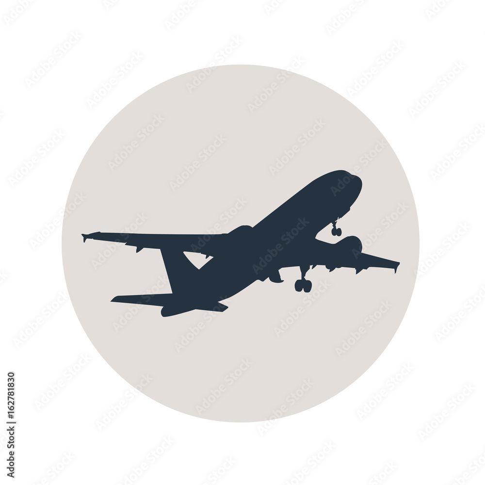 Icono plano silueta avion despegando en circulo gris Stock Vector ...