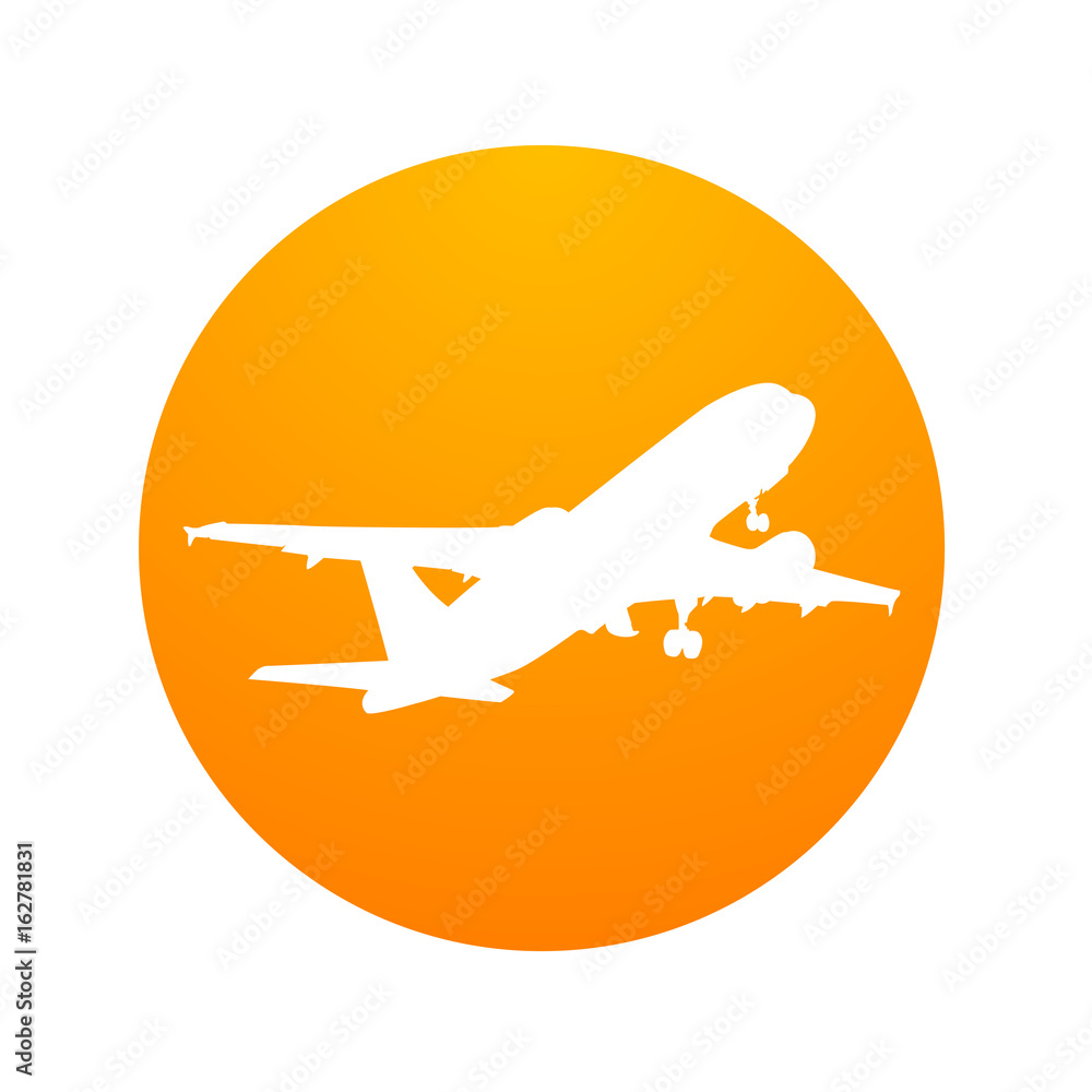 Icono plano silueta avion despegando en circulo naranja Stock Vector ...