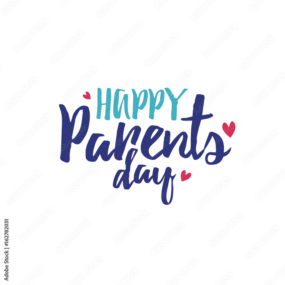 Happy Parents Day Typography with Hearts Over White Background, Vector ...