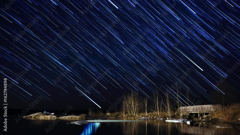 Night sky stars becoming time lapse star trails in sky, with Venus ...