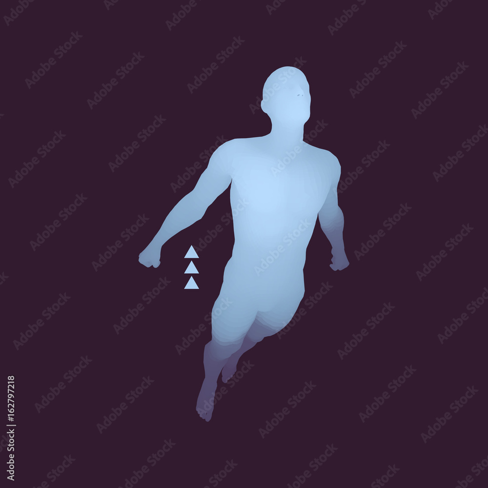 Jumping Man. 3D Model of Man. Human Body. Sport Symbol. Design Element ...