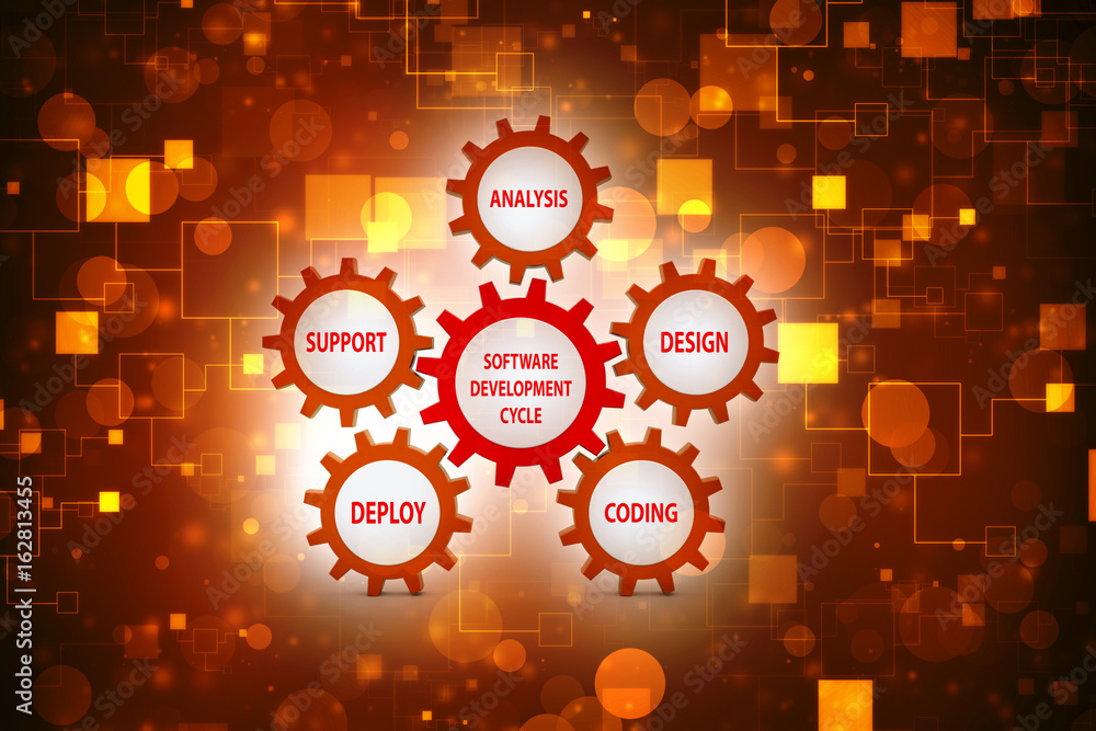 3d illustration of circular flow chart of life cycle of software ...