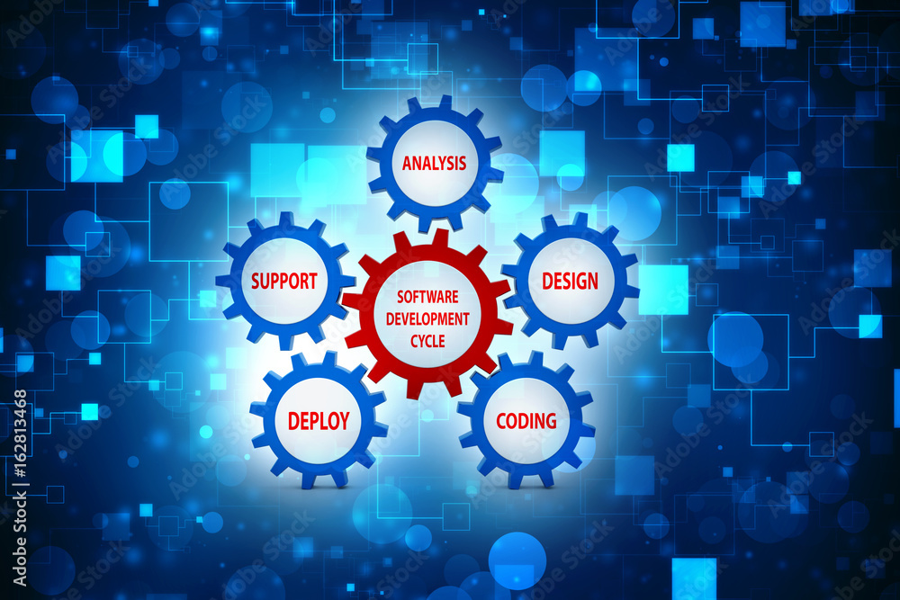 3d illustration of circular flow chart of life cycle of software ...