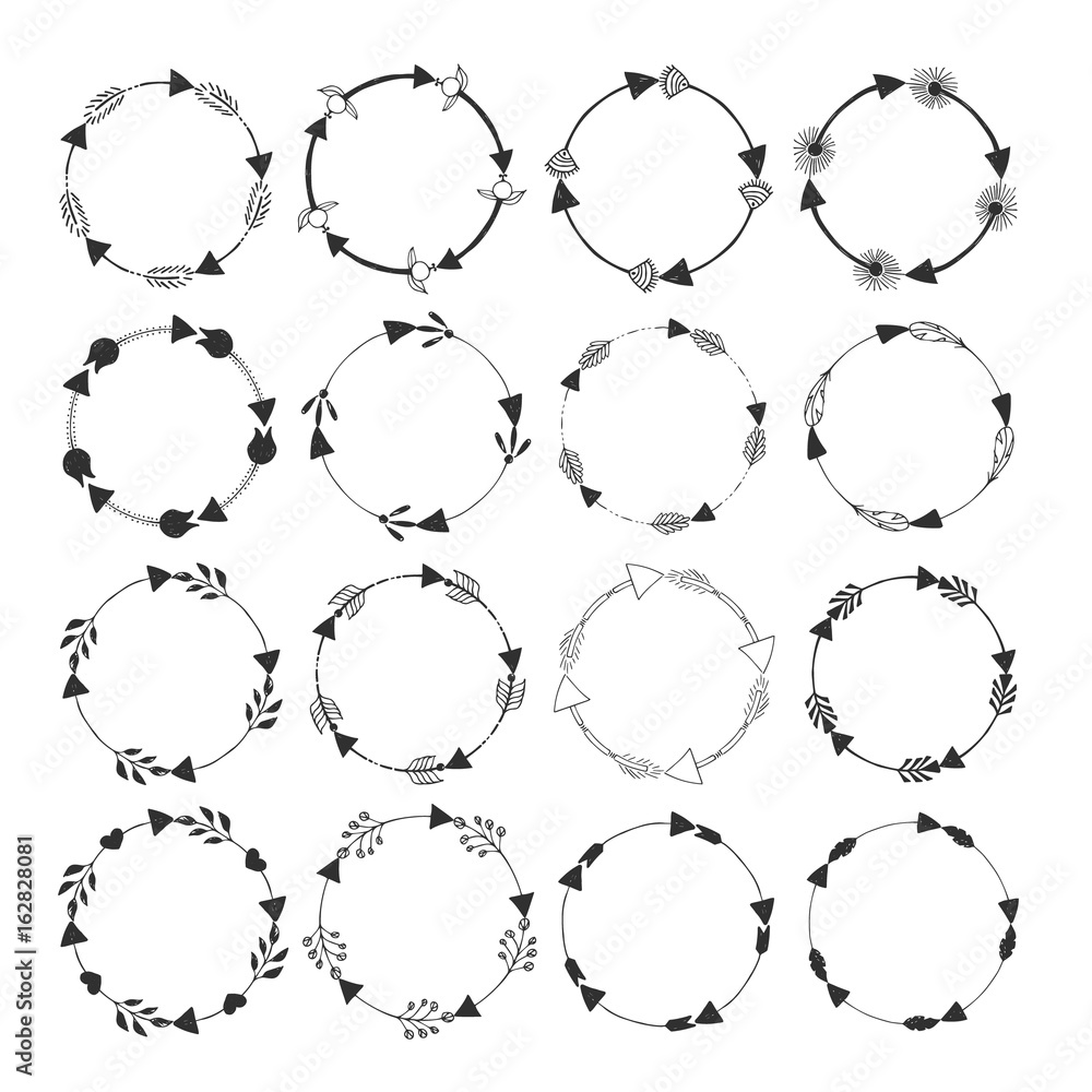 Set of hand drawn arrow circles, borders and frames. Vector. Isolated ...